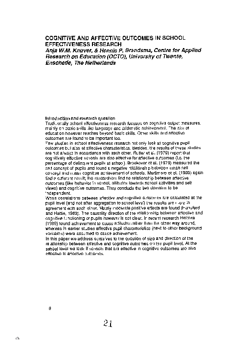 Pdf Cognitive And Affective Outcomes In School Effectiveness Research