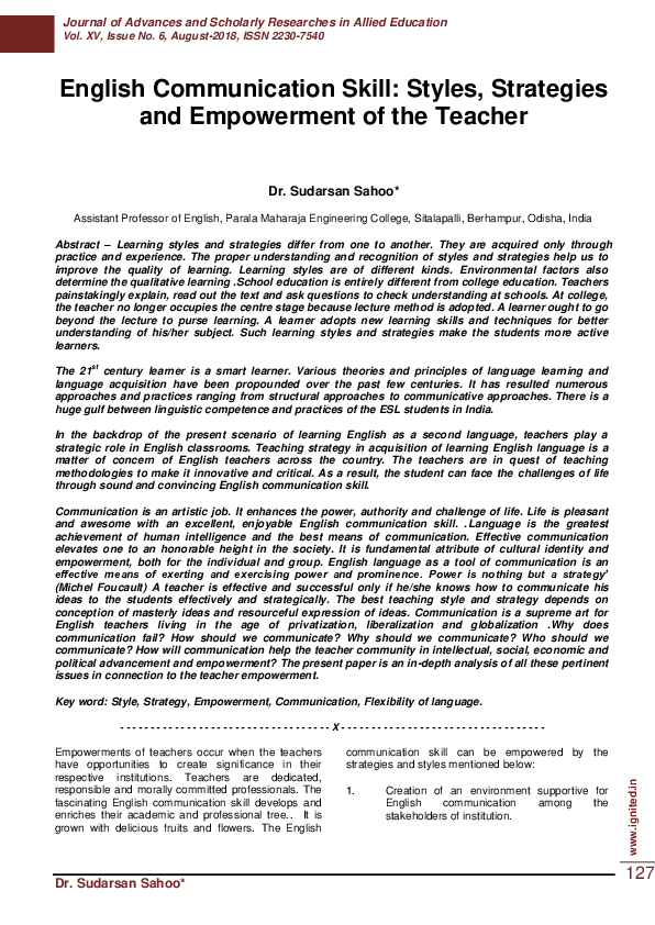(PDF) English Communication Skill: Styles, Strategies and Empowerment ...