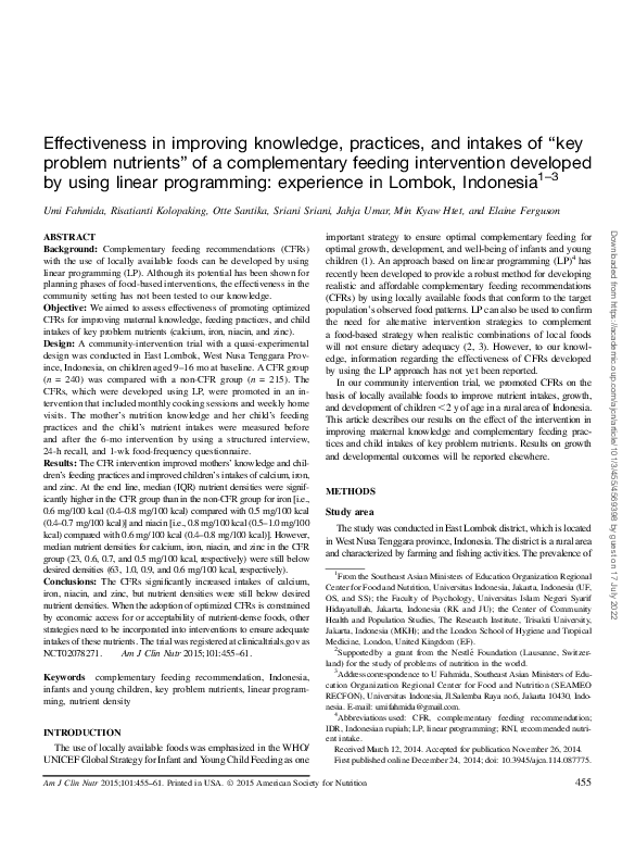 (PDF) Effectiveness in improving knowledge, practices, and intakes of “key problem nutrients” of ...