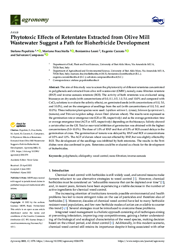 (PDF) Phytotoxic Effects of Retentates Extracted from Olive Mill ...
