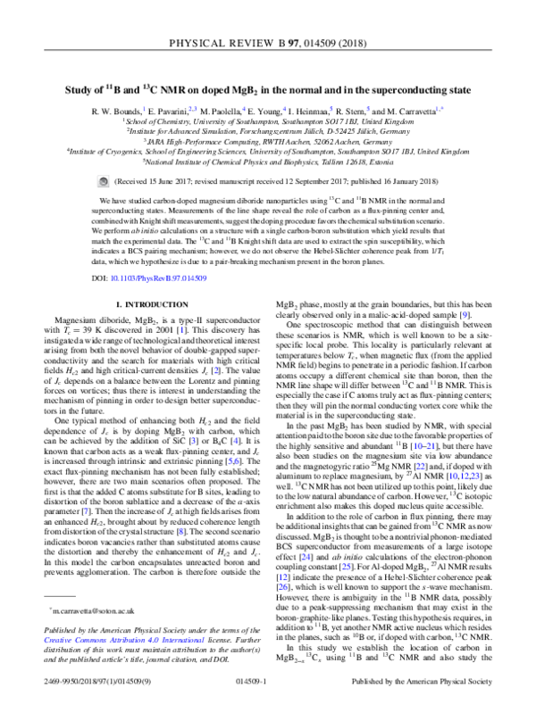 (PDF) Study of B11 and C13 NMR on doped MgB2 in the normal and in the ...