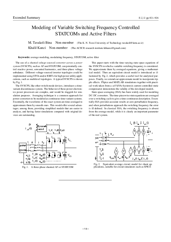 (PDF) Modeling of Variable Switching Frequency Controlled STATCOMs and ...