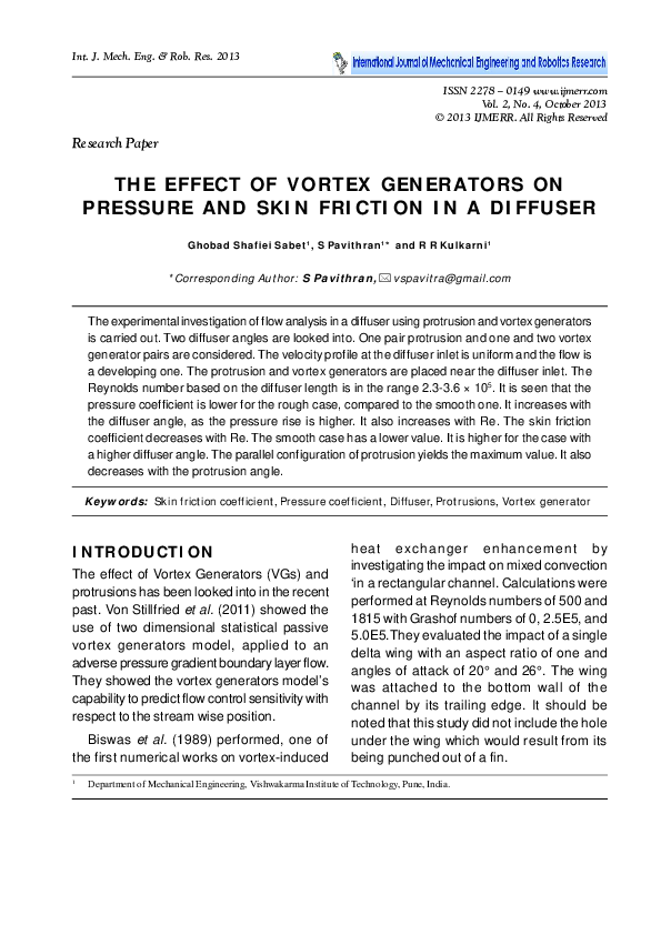(PDF) The Effect of Vortex Generators on Pressure and Skin Friction in ...
