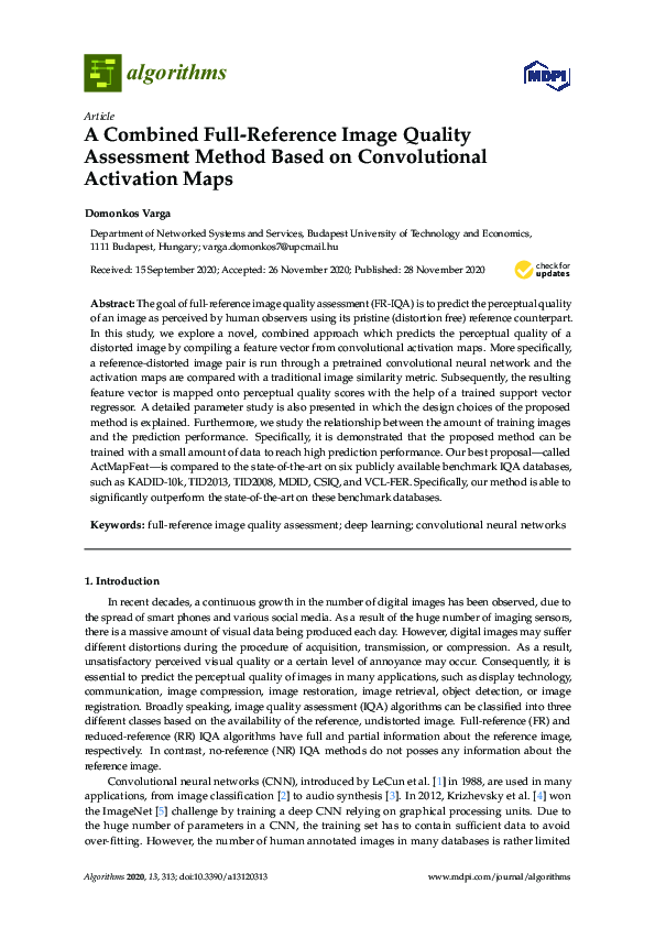 (PDF) A Combined Full-Reference Image Quality Assessment Method Based on Convolutional ...
