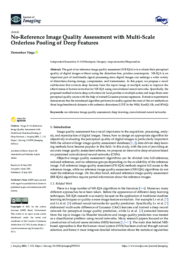 (PDF) No-Reference Image Quality Assessment with Multi-Scale Orderless Pooling of Deep Features