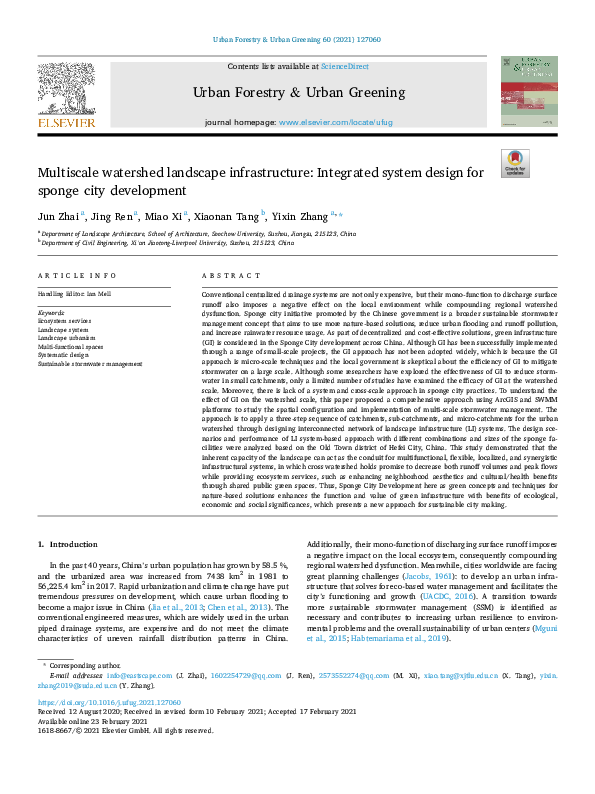 (PDF) Multiscale watershed landscape infrastructure: Integrated system design for sponge city ...