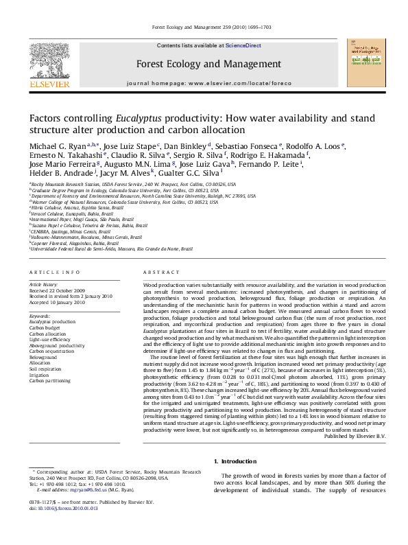 (PDF) Factors controlling Eucalyptus productivity: How water availability and stand structure ...