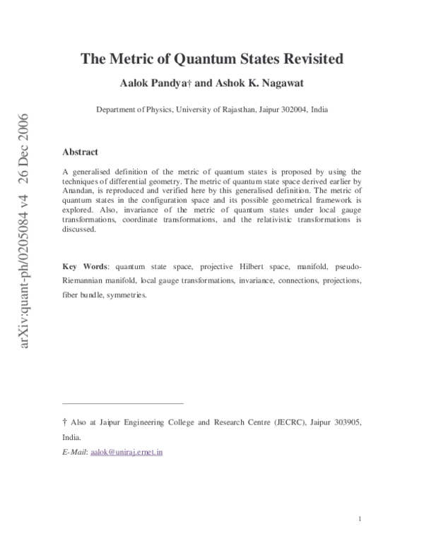 (PDF) The Metric of Quantum States Revisited