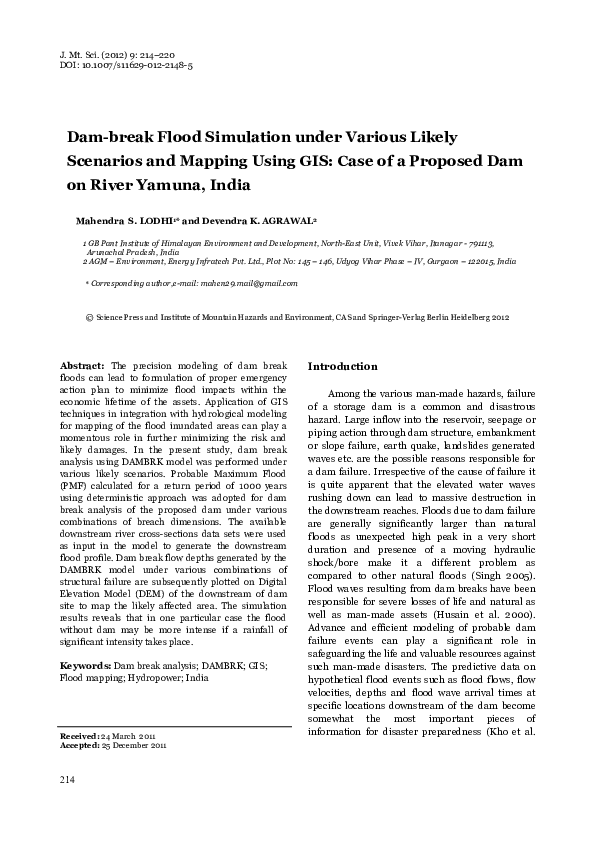 (PDF) Dam-break flood simulation under various likely scenarios and mapping using GIS: Case of a ...