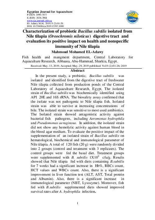 (PDF) Characterization of probiotic Bacillus subtilis isolated from ...