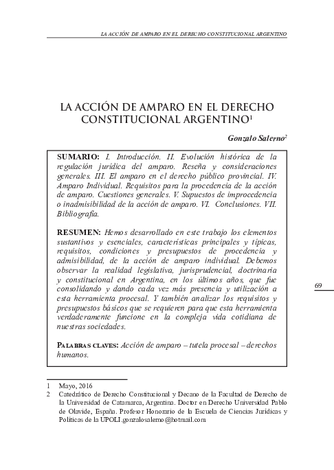 (PDF) La Acción De Amparo en El Derecho Constitucional Argentino
