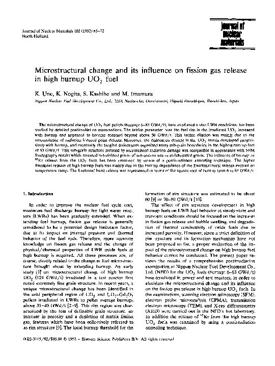 (PDF) Microstructural change and its influence on fission gas release ...