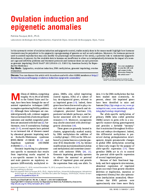 (PDF) Ovulation induction and epigenetic anomalies