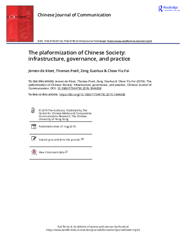(PDF) The platformization of Chinese Society: infrastructure, governance, and practice