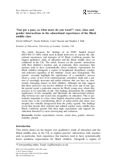 (PDF) ‘You got a pass, so what more do you want?’: race, class and ...