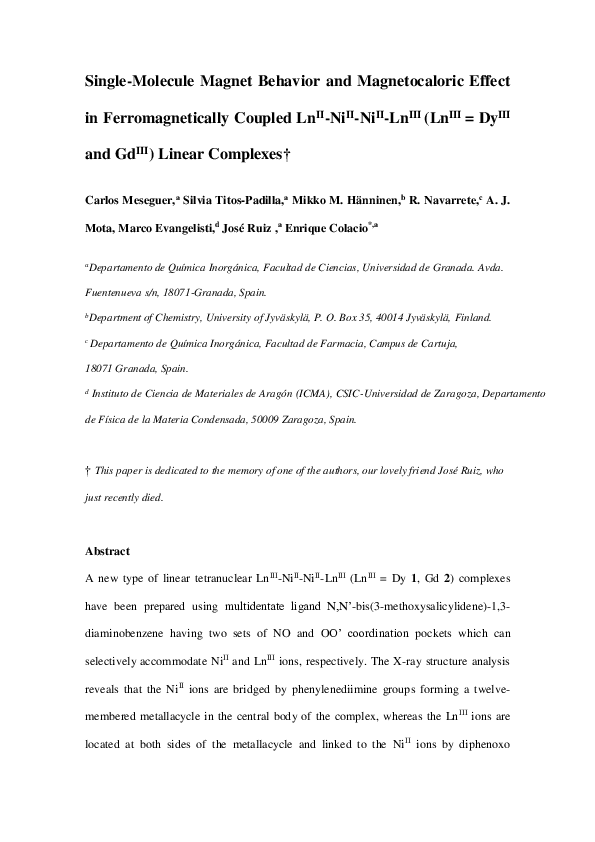 (PDF) Single-molecule magnet behavior and magnetocaloric effect in ...