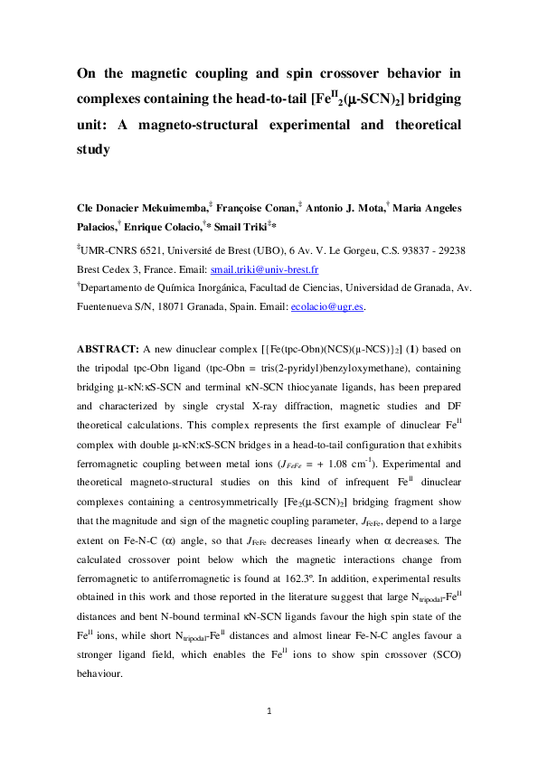 (PDF) {"__content__"=>"On the Magnetic Coupling and Spin Crossover ...