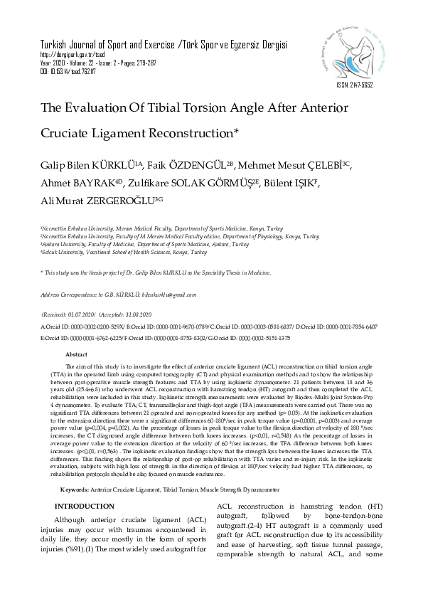 (PDF) The Evaluation Of Tibial Torsion Angle After Anterior Cruciate ...