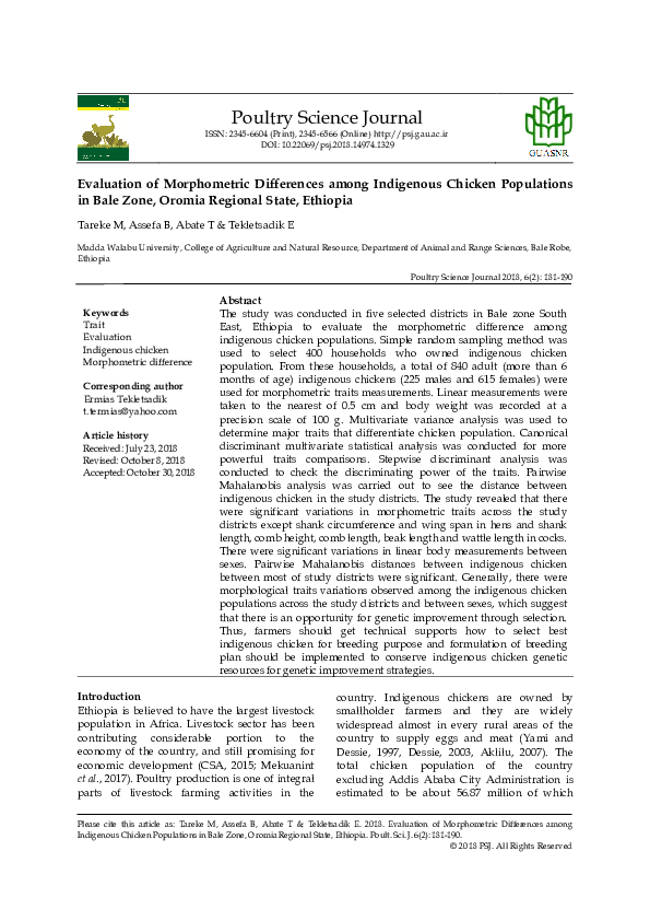 (PDF) Phenotypic Characterization of Indigenous Sheep Types in Bale Zone, Oromia Regional State ...