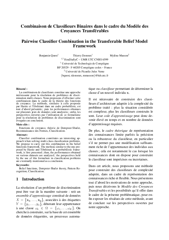 (PDF) Pairwise classifier combination in the transferable belief model