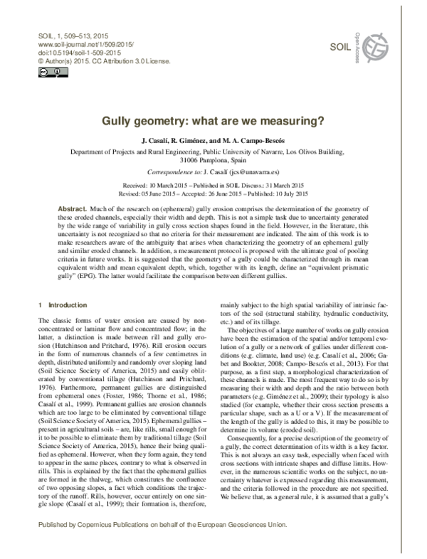(PDF) Gully geometry: what are we measuring?