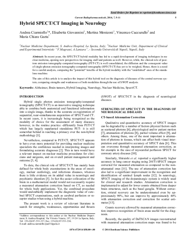 (PDF) Hybrid SPECT/CT Imaging in Neurology