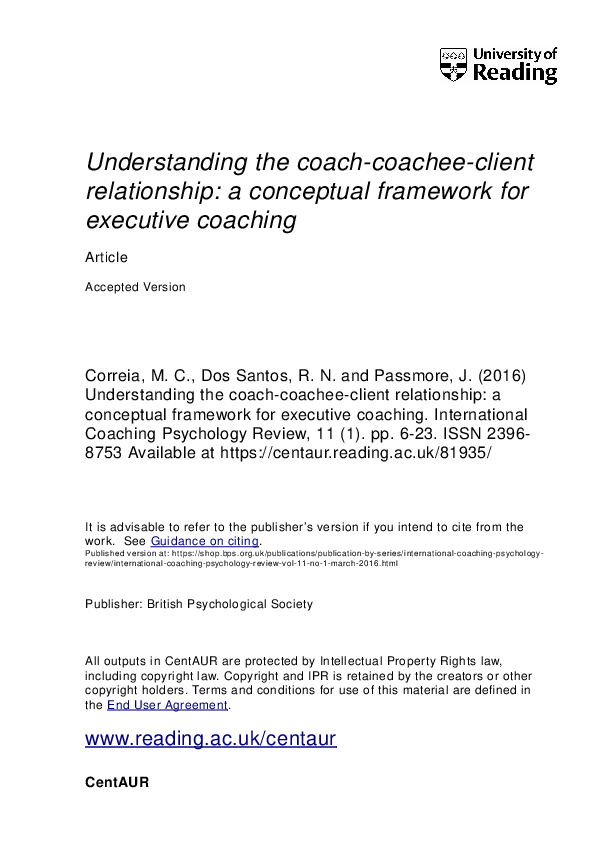 Pdf Understanding The Coach Coachee Client Relationship A Conceptual