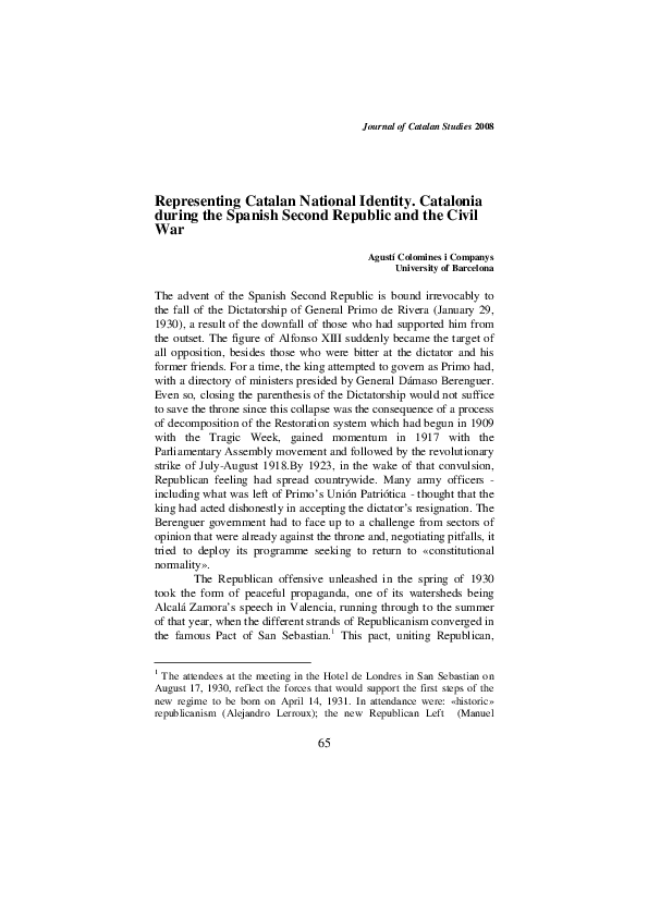 (PDF) Representing Catalan National Identity. Catalonia during the ...