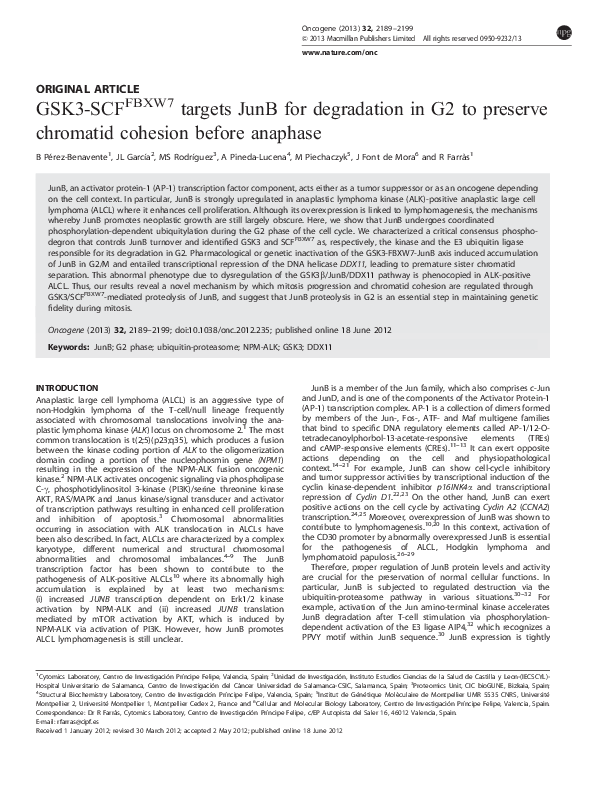 (PDF) GSK3-SCFFBXW7 targets JunB for degradation in G2 to preserve ...