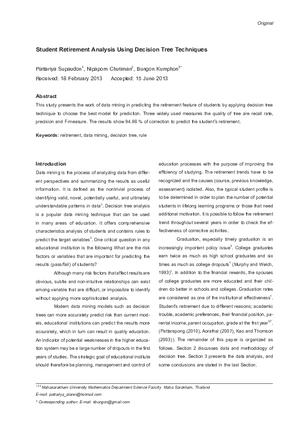 (PDF) Student Retirement Analysis Using Decision Tree Techniques