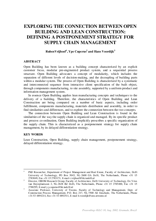 (PDF) Exploring the connection between open building and lean ...