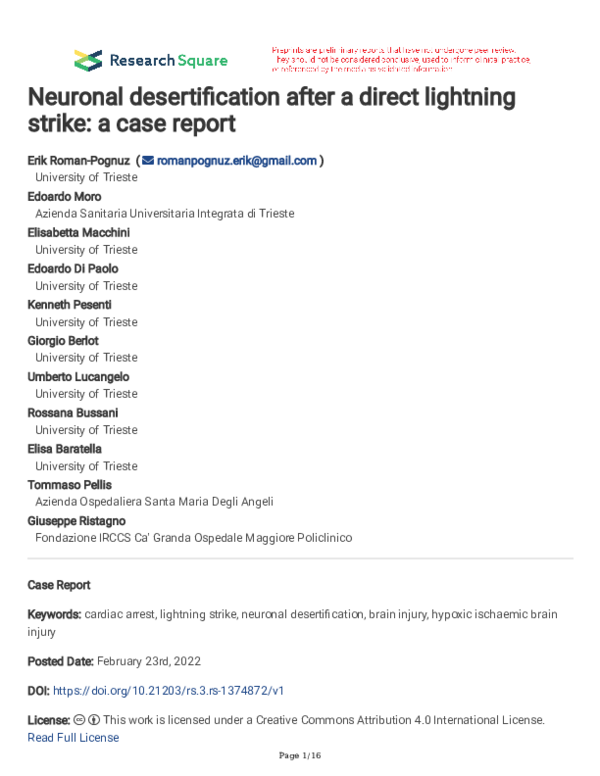 (PDF) Neuronal desertification after a direct lightning strike: a case ...