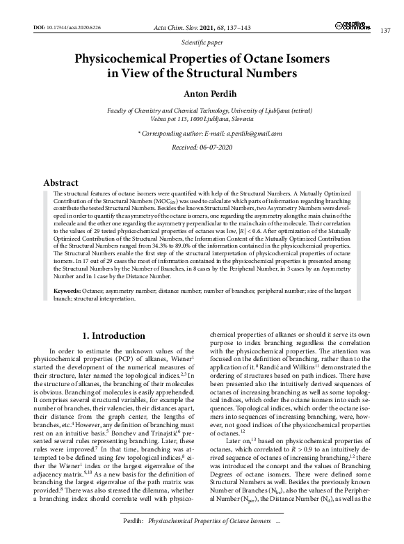 (PDF) Physicochemical Properties of Octane Isomers in View of the ...