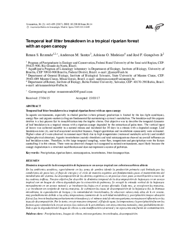 (PDF) Temporal leaf litter breakdown in a tropical riparian forest with ...