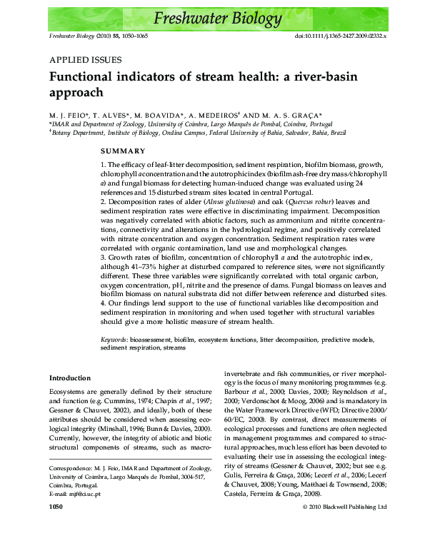 (PDF) Functional indicators of stream health: a river-basin approach