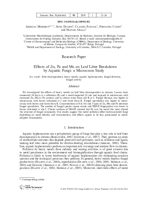 (PDF) Effects of Zn, Fe and Mn on Leaf Litter Breakdown by Aquatic ...