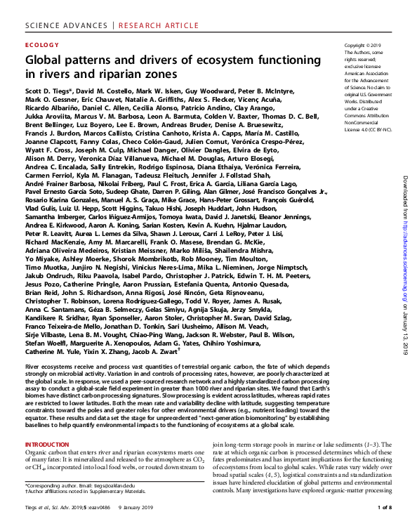 (PDF) Global patterns and drivers of ecosystem functioning in rivers and riparian zones