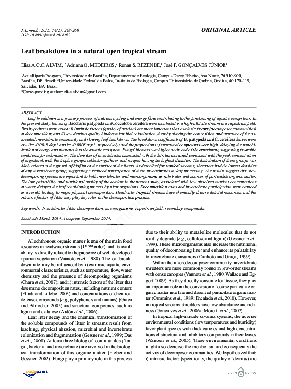 (PDF) Leaf breakdown in a natural open tropical stream