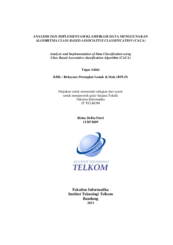 Pdf Analisis Dan Implementasi Klasifikasi Data Menggunakan Algoritma Class Based Associative