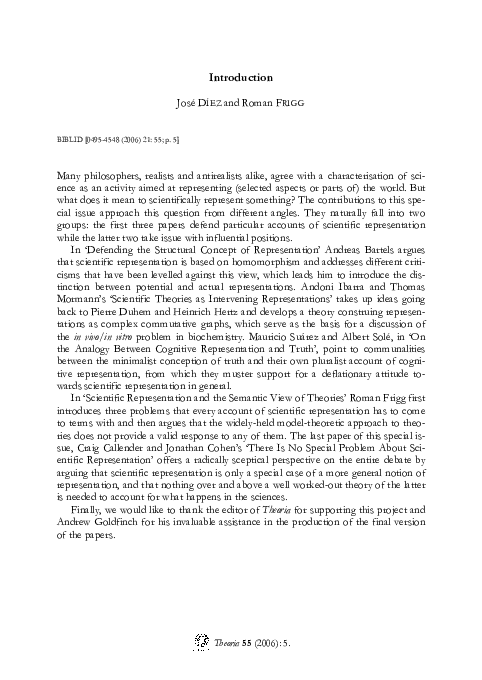 SECCIÓN MONOGRÁFICA: Scientific Representation. Introduction