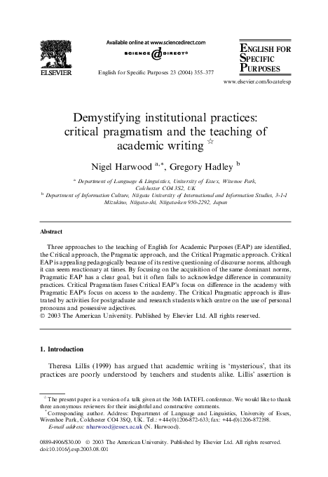 (PDF) Demystifying institutional practices: critical pragmatism and the ...