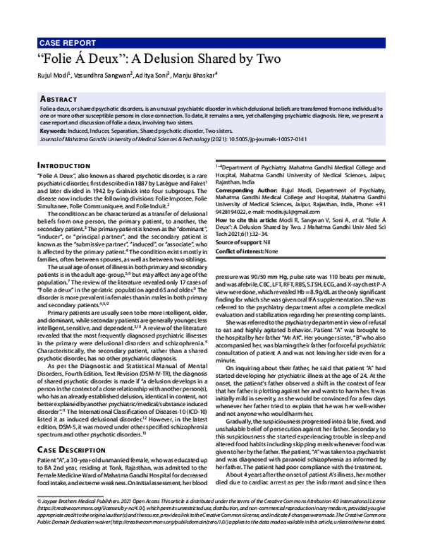 (PDF) “Folie Á Deux”: A Delusion Shared by Two