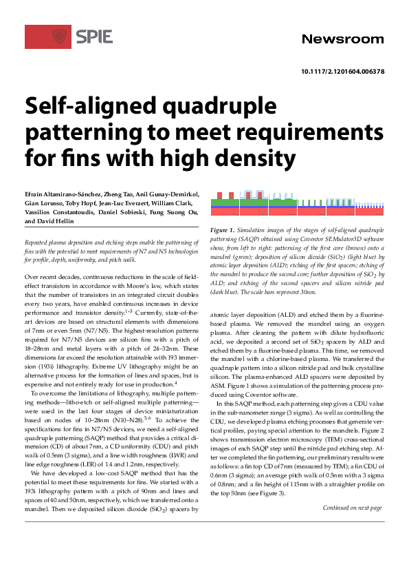 (PDF) Self-aligned quadruple patterning to meet requirements for fins ...