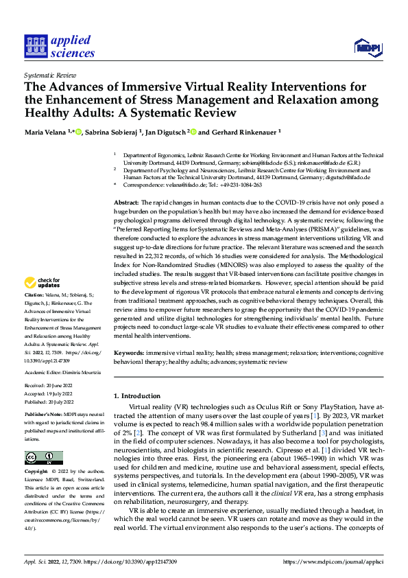 (PDF) The Advances of Immersive Virtual Reality Interventions for the Enhancement of Stress ...
