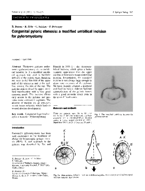 (PDF) Congenital pyloric stenosis: a modified umbilical incision for ...