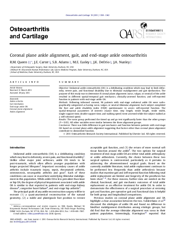 (PDF) Coronal plane ankle alignment, gait, and end-stage ankle ...