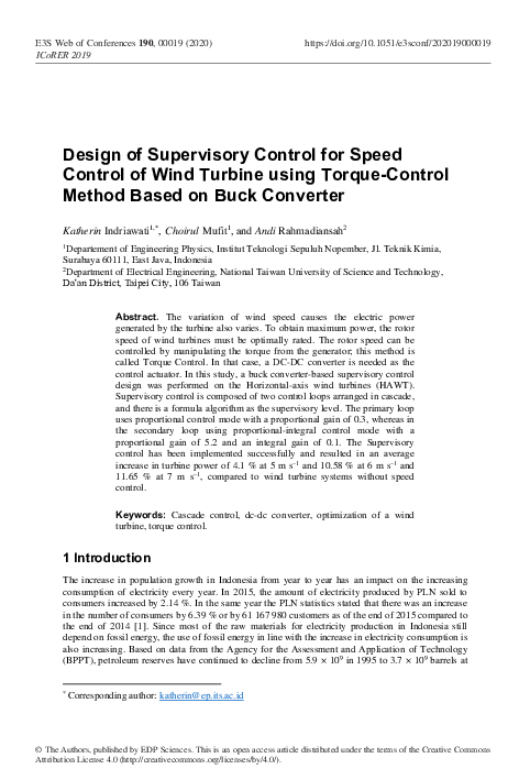 (PDF) Design of Supervisory Control for Speed Control of Wind Turbine using Torque-Control ...
