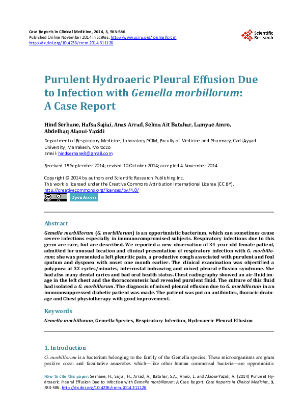 (PDF) Purulent Hydroaeric Pleural Effusion Due to Infection with ...