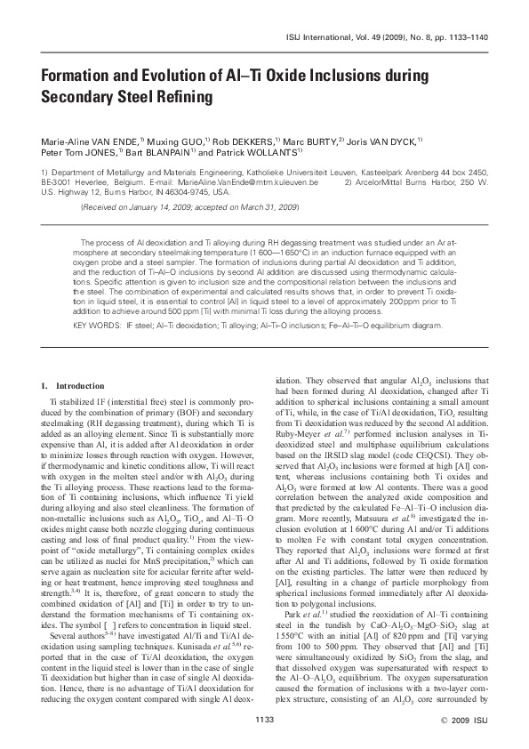 (PDF) Formation and Evolution of Al–Ti Oxide Inclusions during ...
