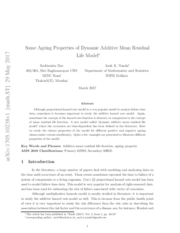 (PDF) Some Ageing Properties of Dynamic Additive Mean Residual Life Model